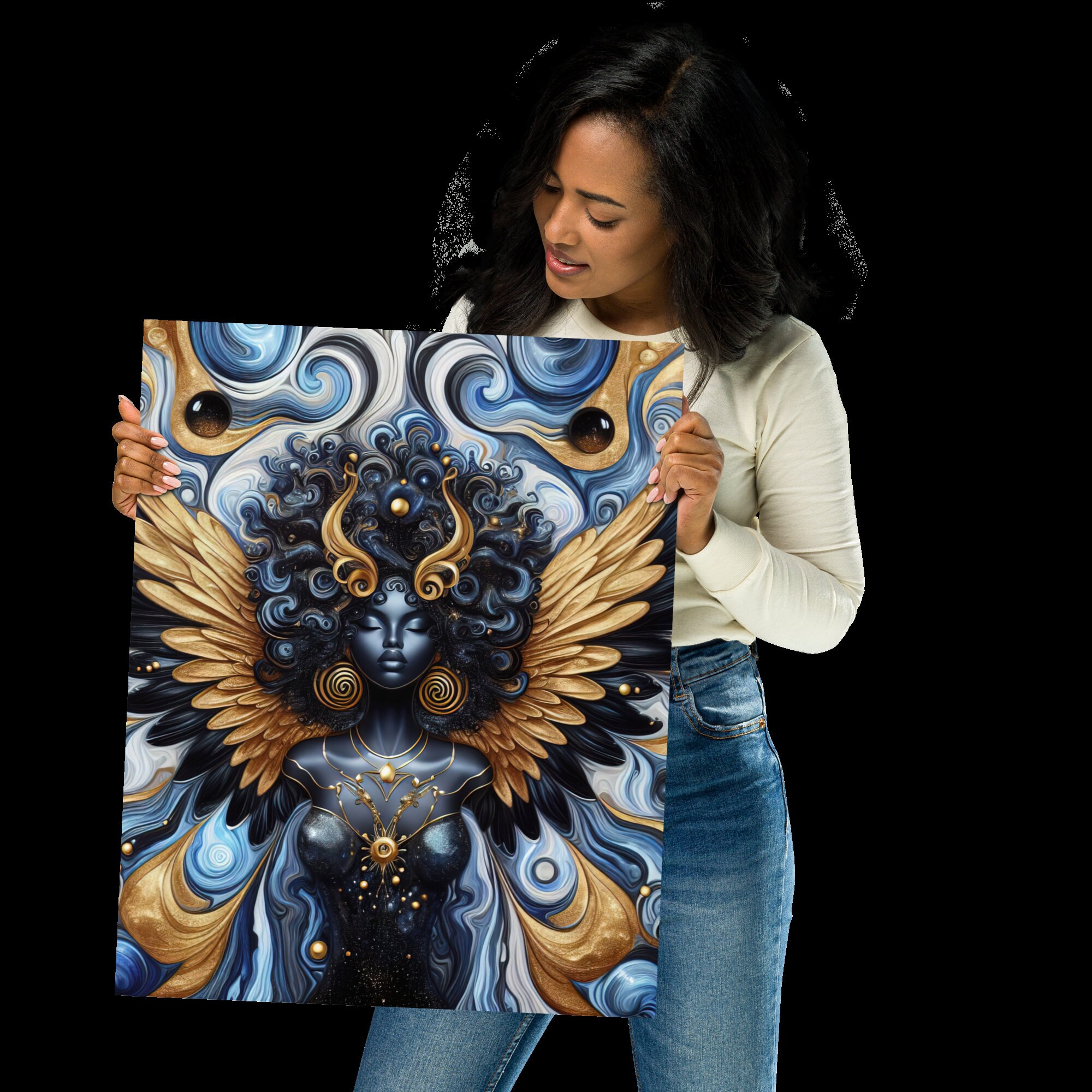 Fantasy African Wall Art: Unframed Blue, White, Gold, Marble Fantasy ...