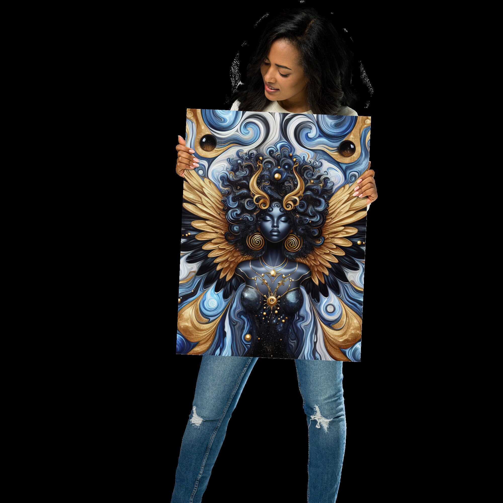 Fantasy African Wall Art: Unframed Blue, White, Gold, Marble Fantasy ...