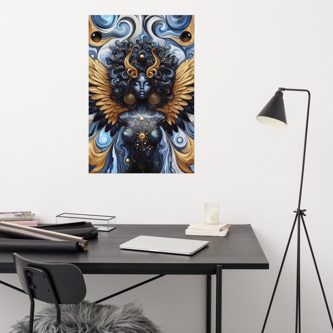 Fantasy African Wall Art: Unframed Blue, White, Gold, Marble Fantasy ...
