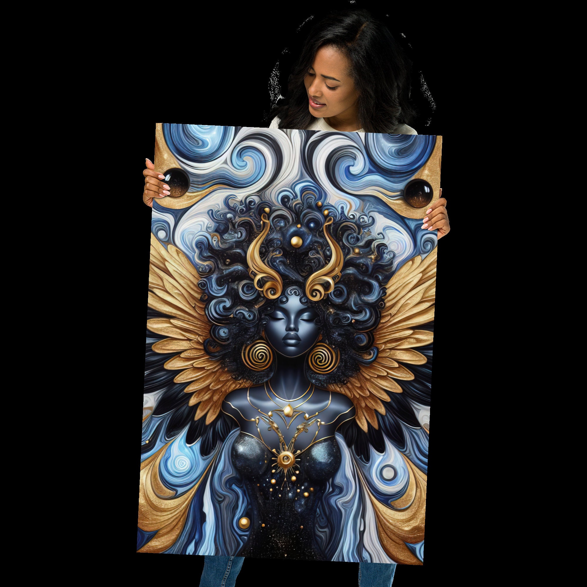 Fantasy African Wall Art: Unframed Blue, White, Gold, Marble Fantasy ...