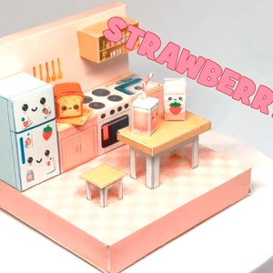 Strawberry Milk Kitchen. Papercraft Diorama Printable - Etsy