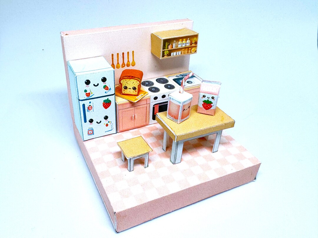 Strawberry Milk Kitchen. Papercraft Diorama Printable - Etsy