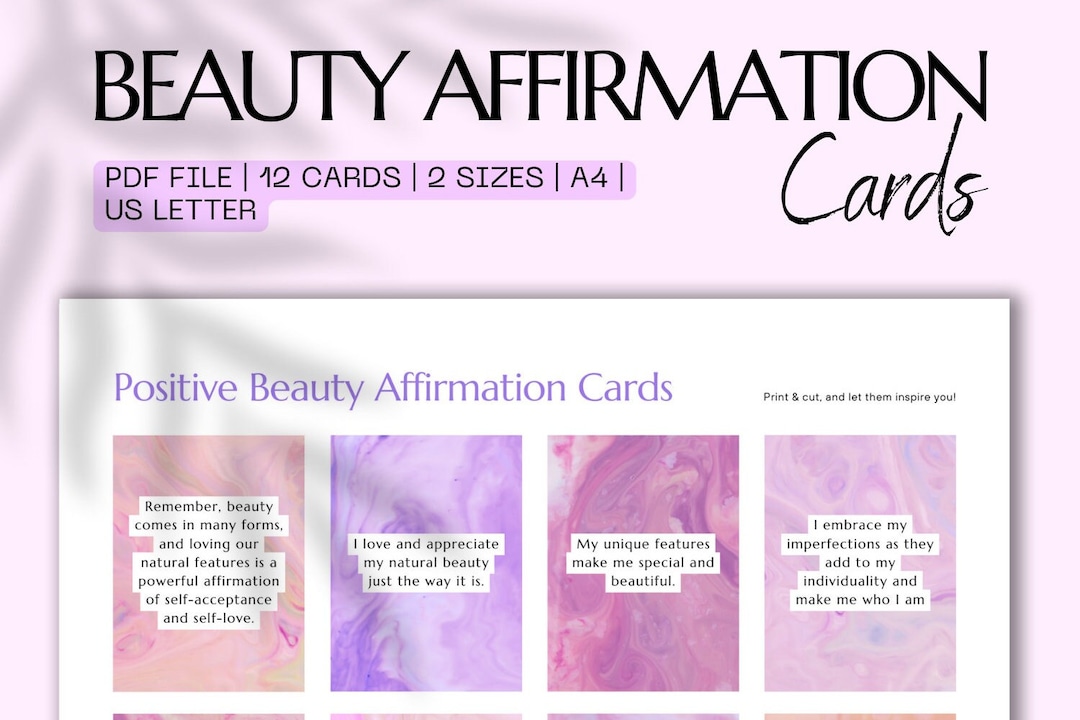 Positive Affirmation Card, Inspirational Quotes Card, 12 Self Esteem ...