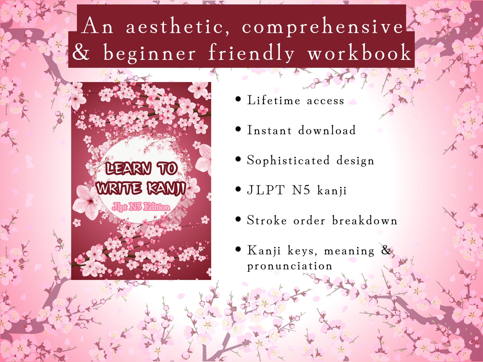Learn Japanese With the Cherry Blossom Aesthetic Kanji Writing Workbook ...