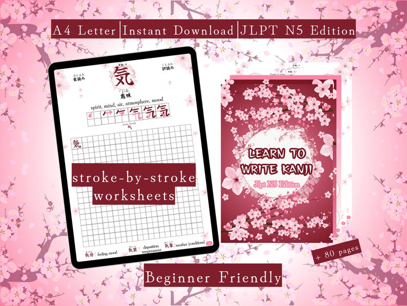 Learn Japanese With the Cherry Blossom Aesthetic Kanji Writing Workbook ...