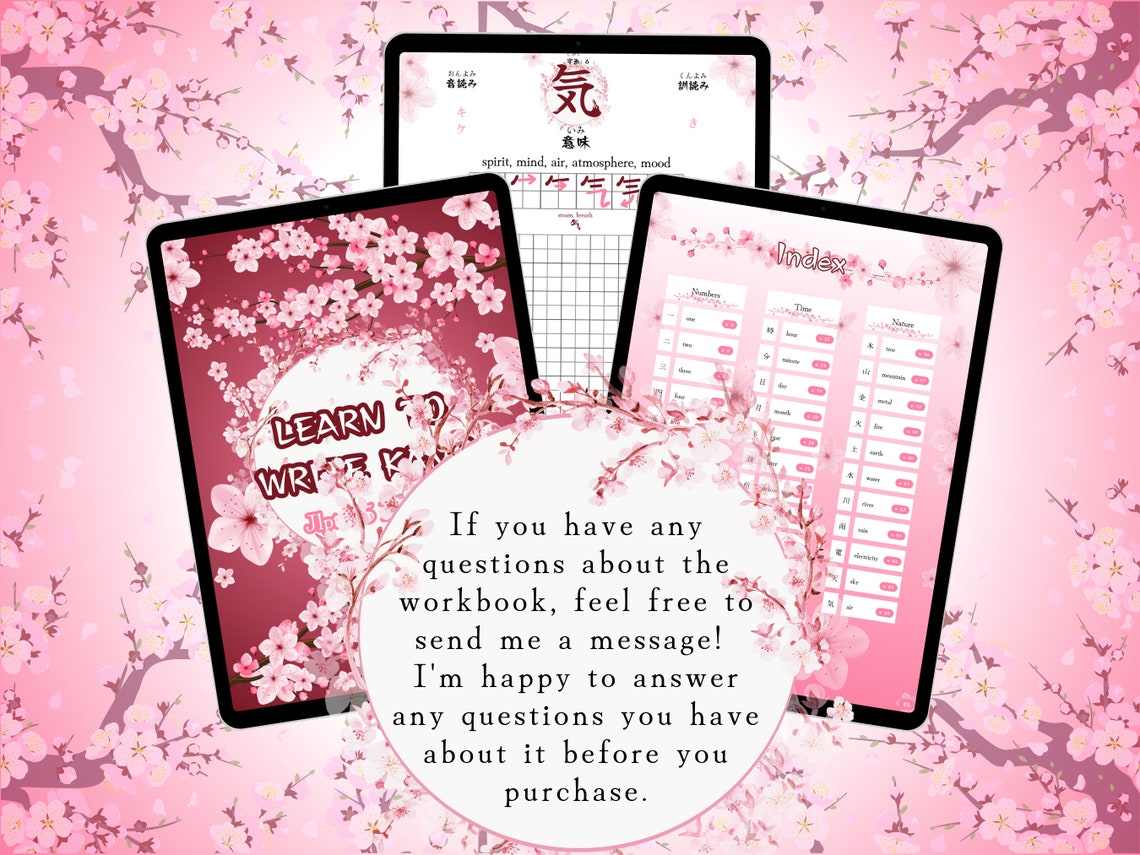 Learn Japanese With the Cherry Blossom Aesthetic Kanji Writing Workbook ...