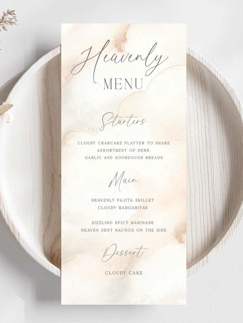 Heaven Sent Baby Shower Menu Template: Cloud Theme (digital & Printable ...