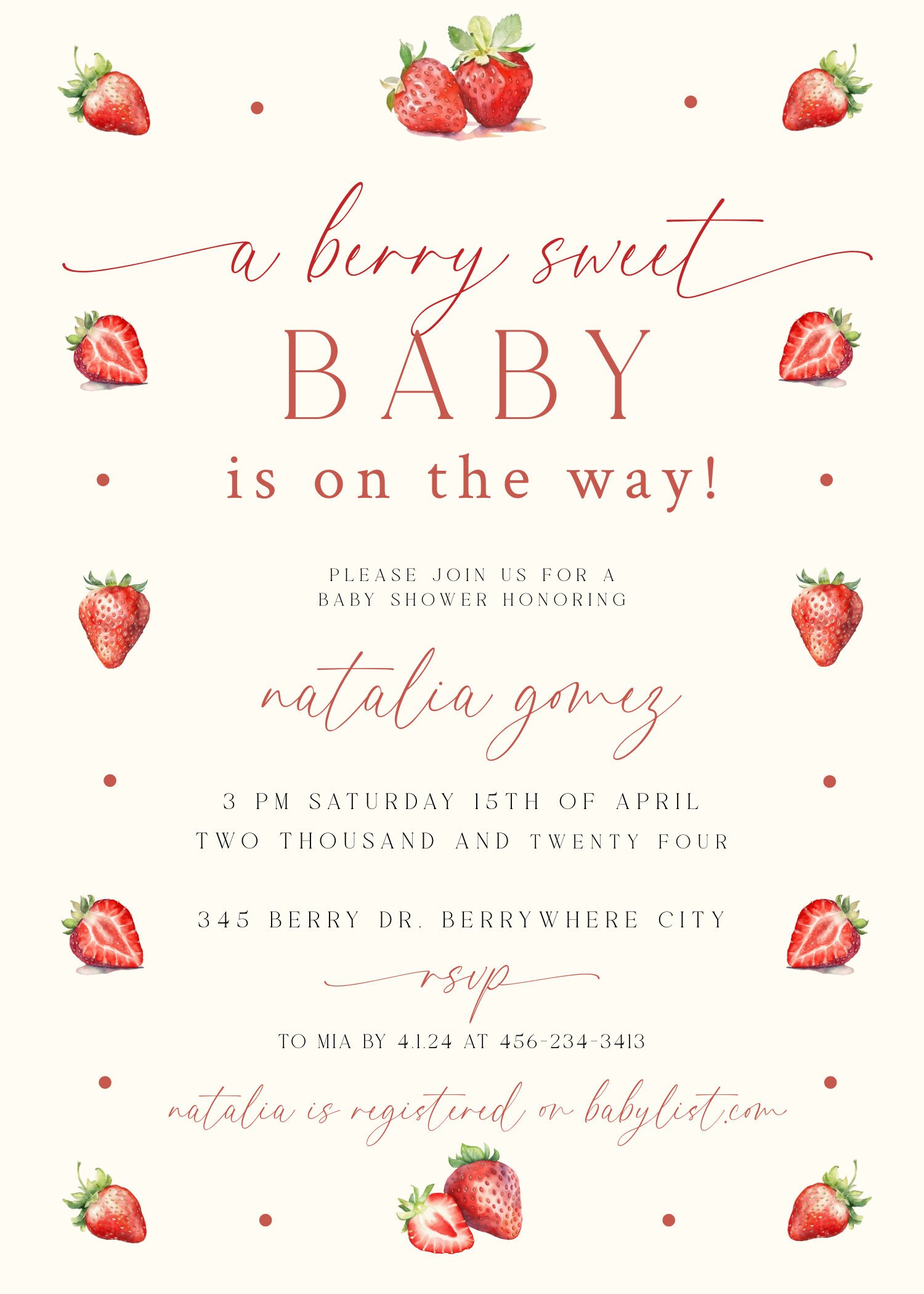 Editable Berry Sweet Baby Shower Invitation Berry Sweet Baby on the Way ...
