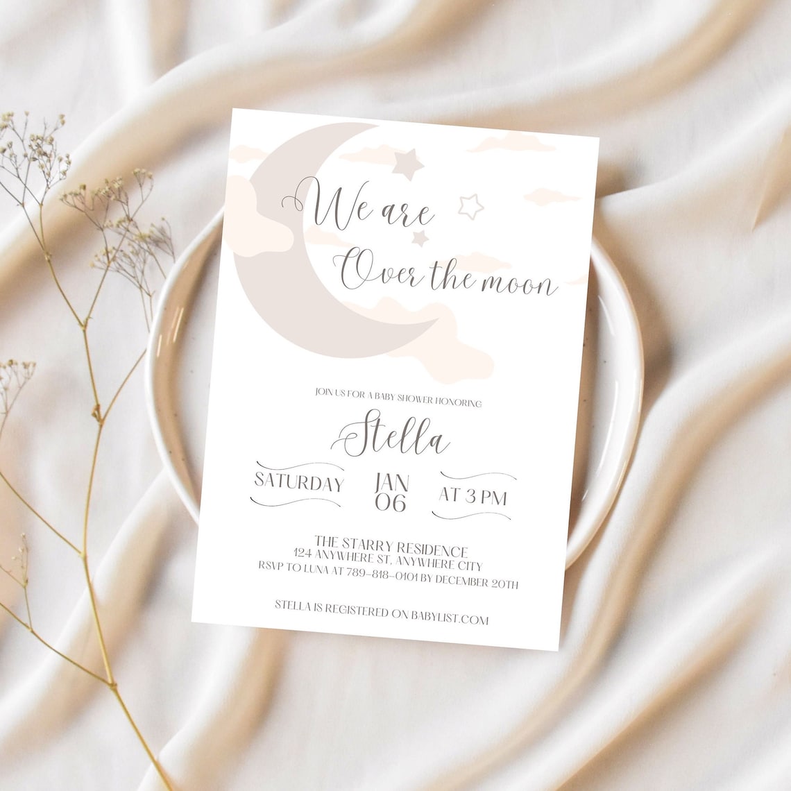 Editable We Are Over the Moon Baby Shower Invitation Template - Etsy