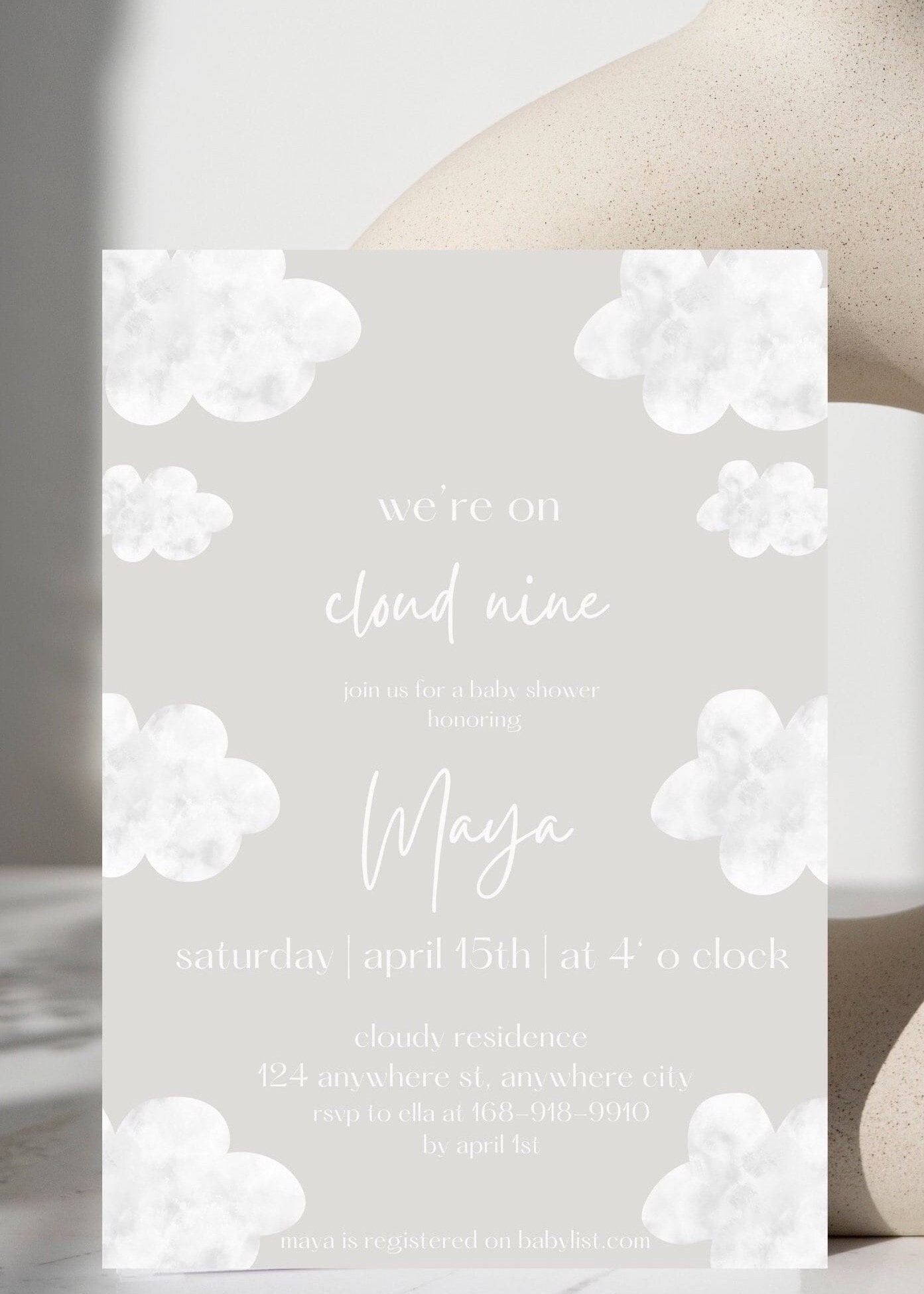 Editable on Cloud Nine Baby Shower Invitation We're on Cloud Nine Baby ...