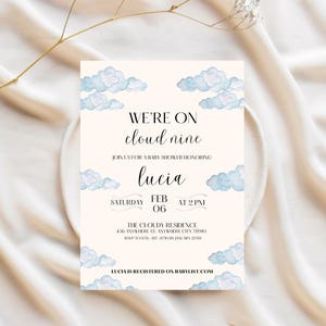 Editable Cloud Nine Baby Shower Invitation | Cloud Nine Baby Shower ...