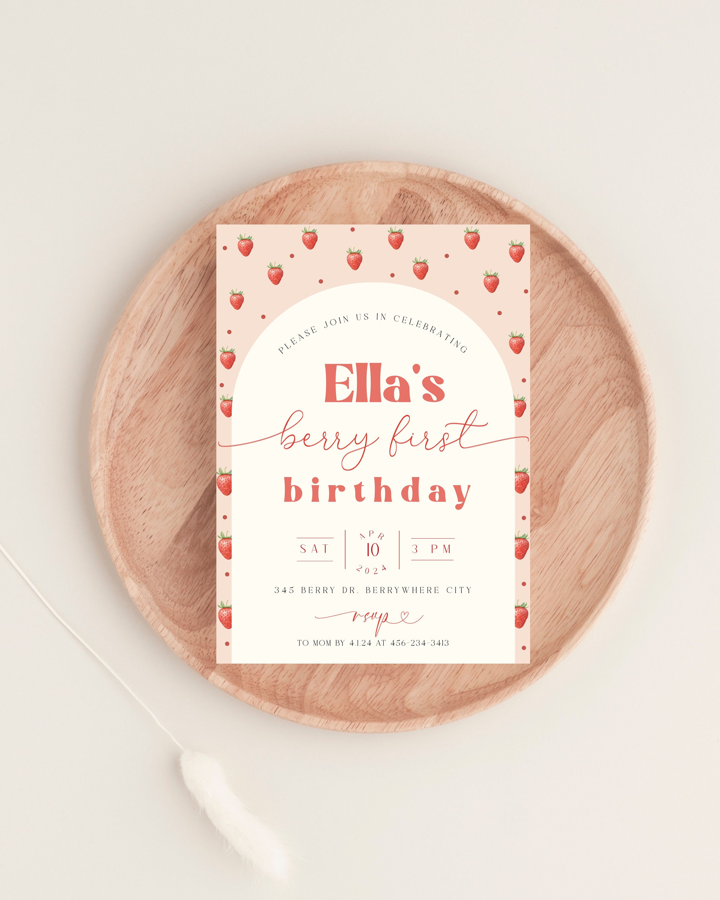 Editable Berry First Birthday Invitation Berry First Birthday Invite ...