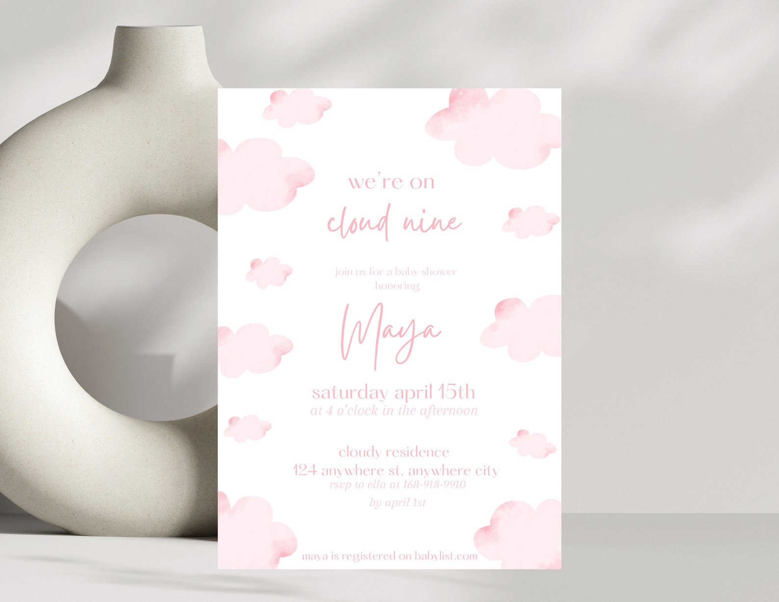 Pink Cloud Baby Shower Invitation: Editable Template (digital) - Etsy