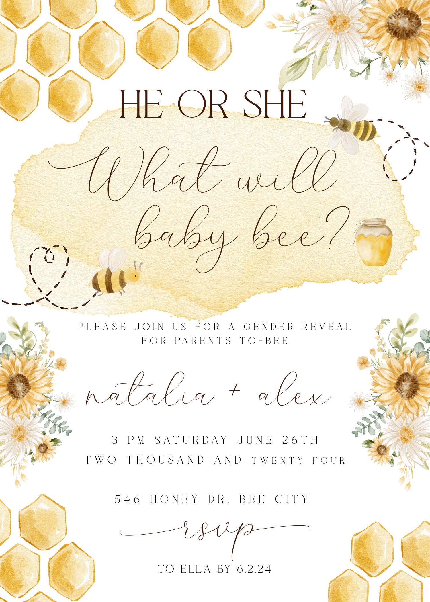Editable What Will Baby Bee Gender Reveal Invitation Parents to Bee ...