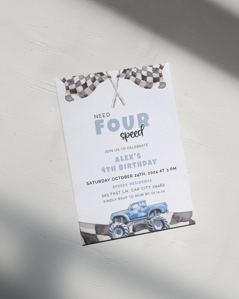 Need 4 Speed Monster Truck Birthday Invitation (digital & Printable) - Etsy