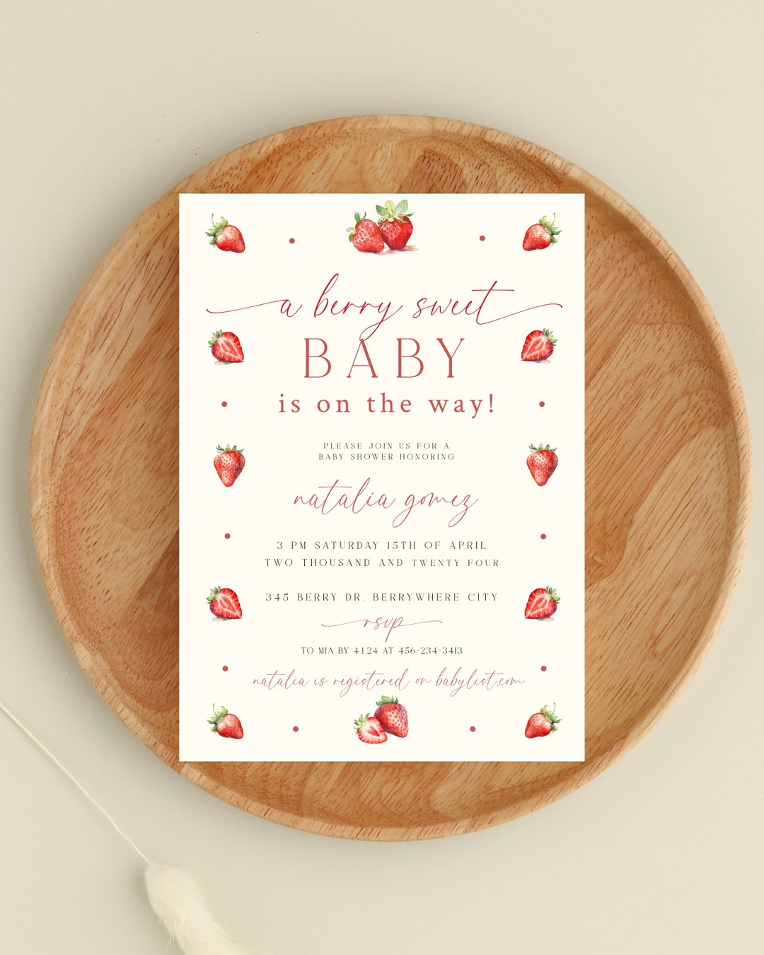 Editable Berry Sweet Baby Shower Invitation Berry Sweet Baby on the Way ...