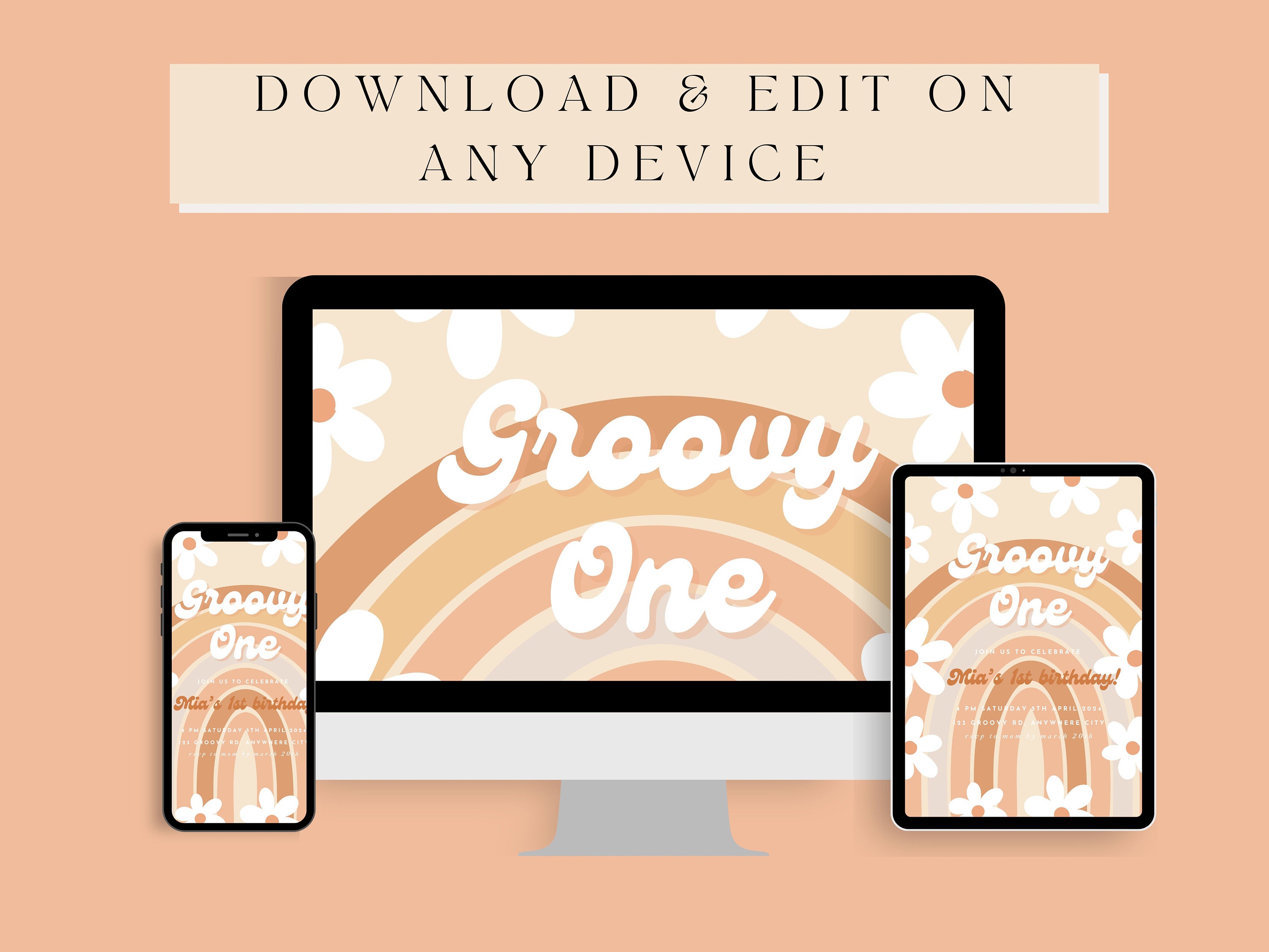 Editable Groovy One First Birthday Invitation Groovy One First Birthday ...