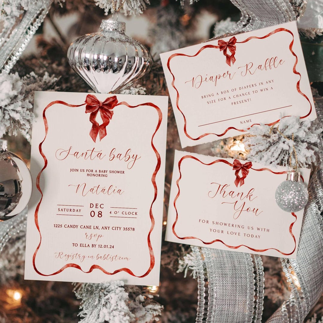 Santa Baby Shower Invitation Set: Red Ribbon, Editable Evite (digital ...