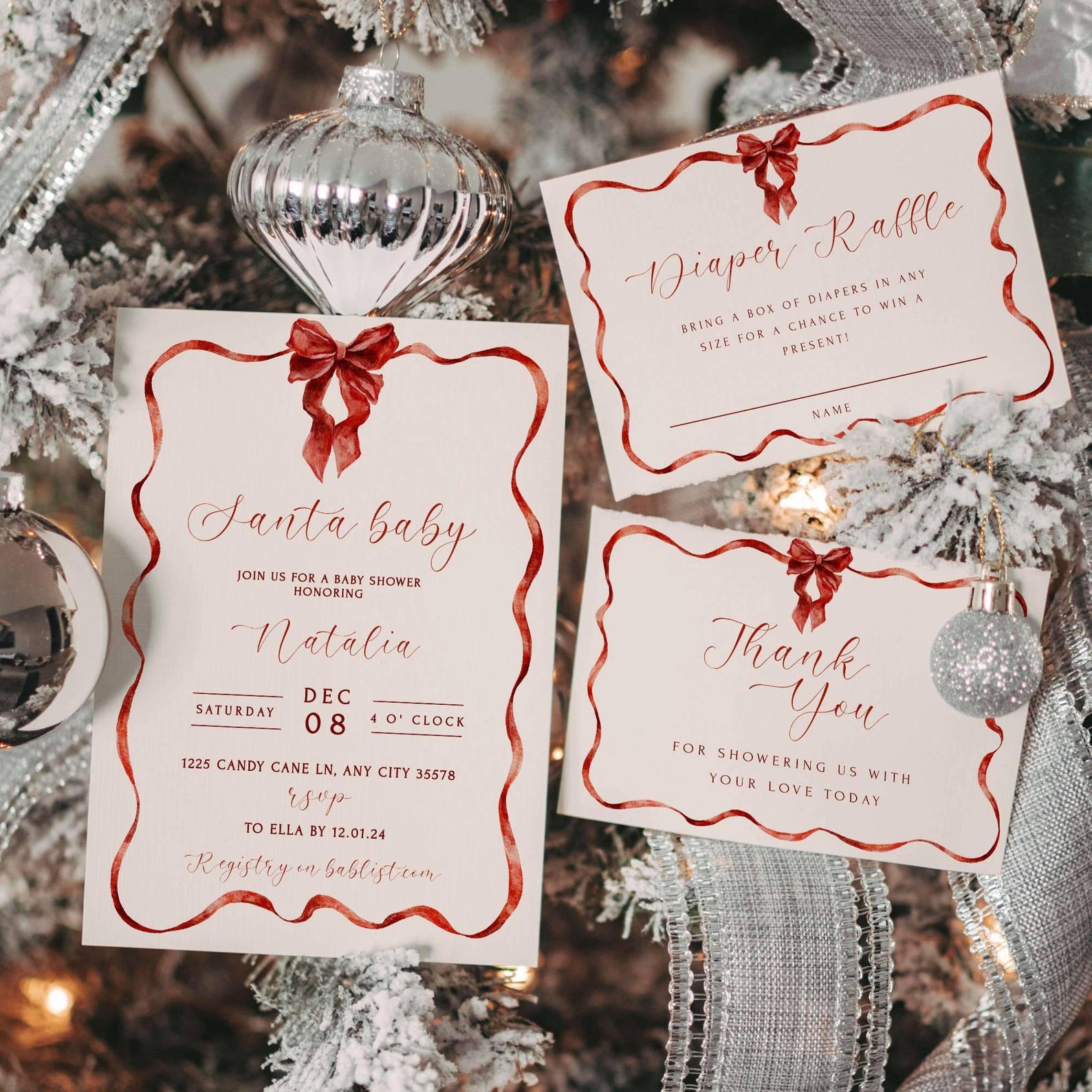 Santa Baby Shower Invitation Set: Red Ribbon, Editable Evite (digital ...