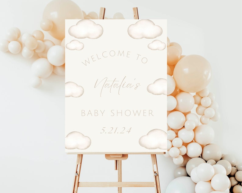 Editable Cloud Nine Baby Shower Welcome Sign Cloud Baby Shower Welcome ...