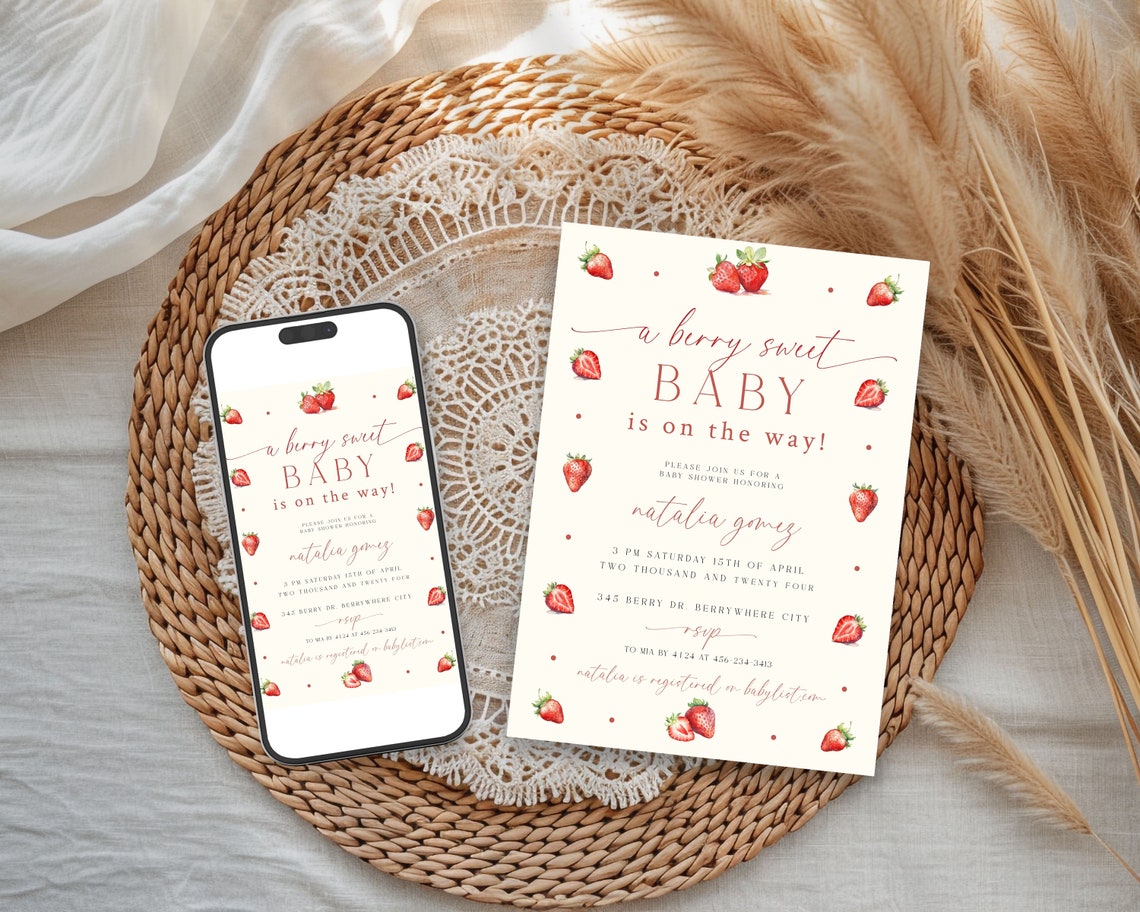 Editable Berry Sweet Baby Shower Invitation Set Berry Sweet Baby on the ...