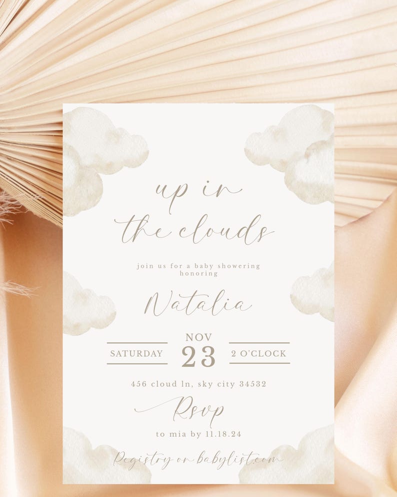 Up in the Clouds Baby Shower Invitation: Neutral Cloud Evite (digital ...