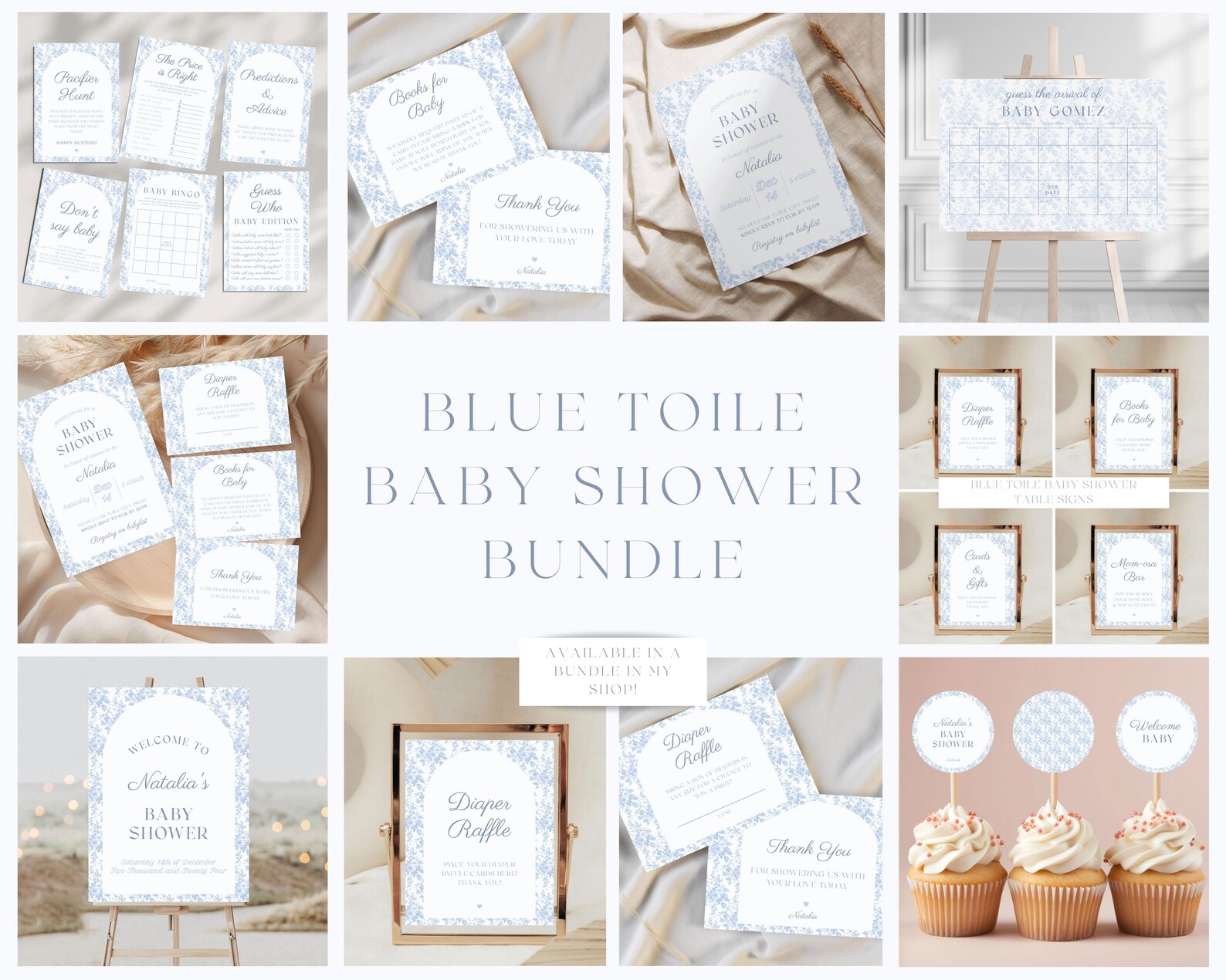 Blue Toile Baby Shower Welcome Sign: Editable Template - Etsy