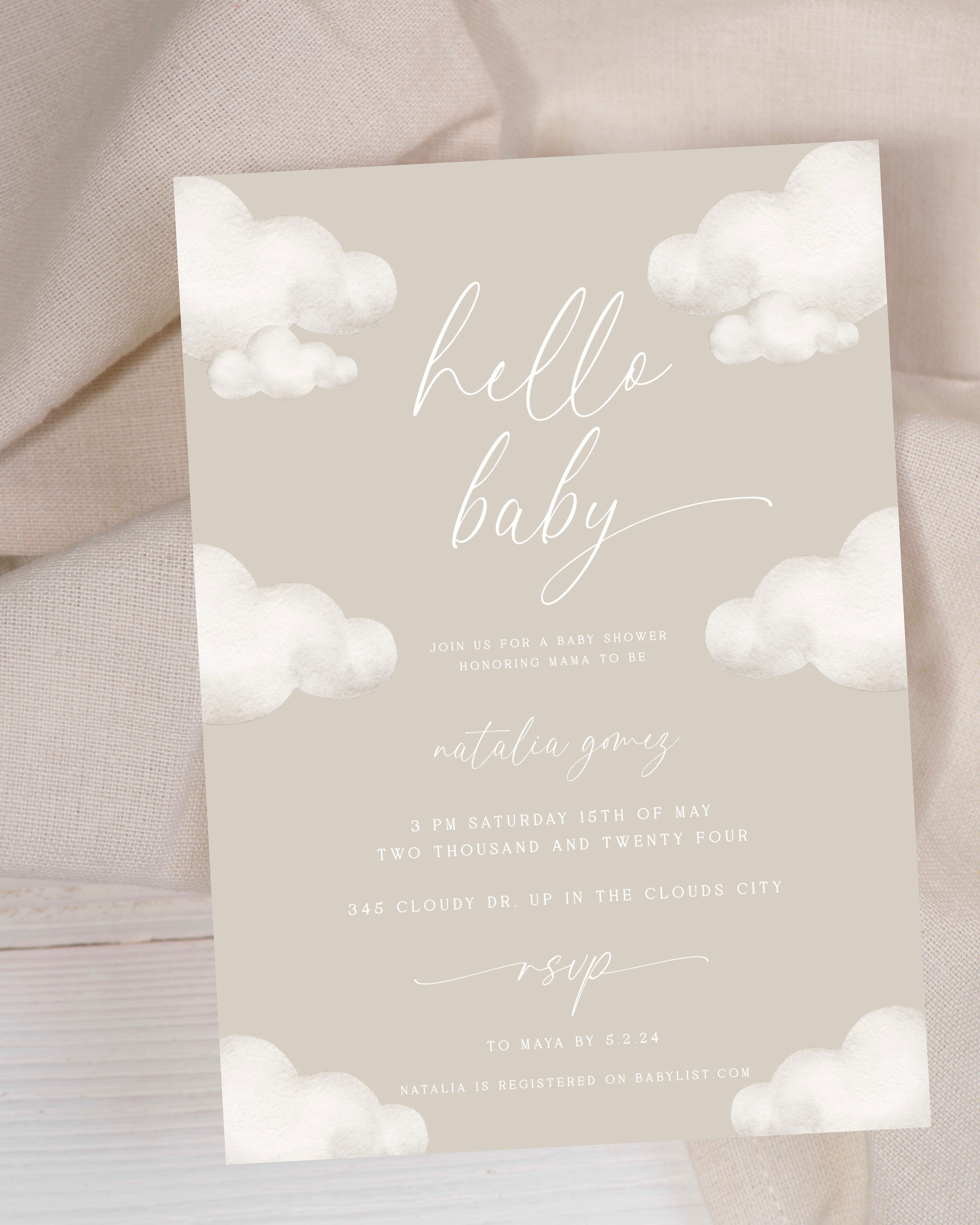 Modern Cloud Baby Shower Invitation Editable Cloud Baby Shower Evite Printable and Digital Hello ...