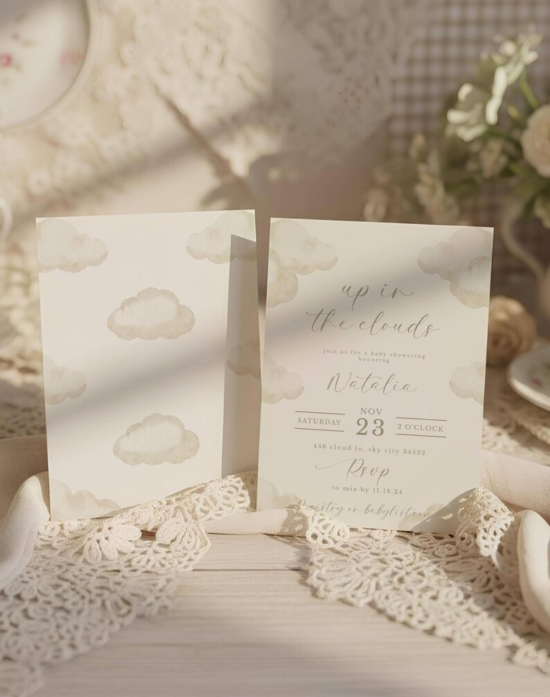 Up in the Clouds Baby Shower Invitation: Editable up in the Clouds Baby ...