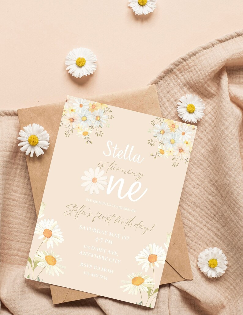 Editable Daisy First Birthday Invitation Daisy First Birthday Evite ...