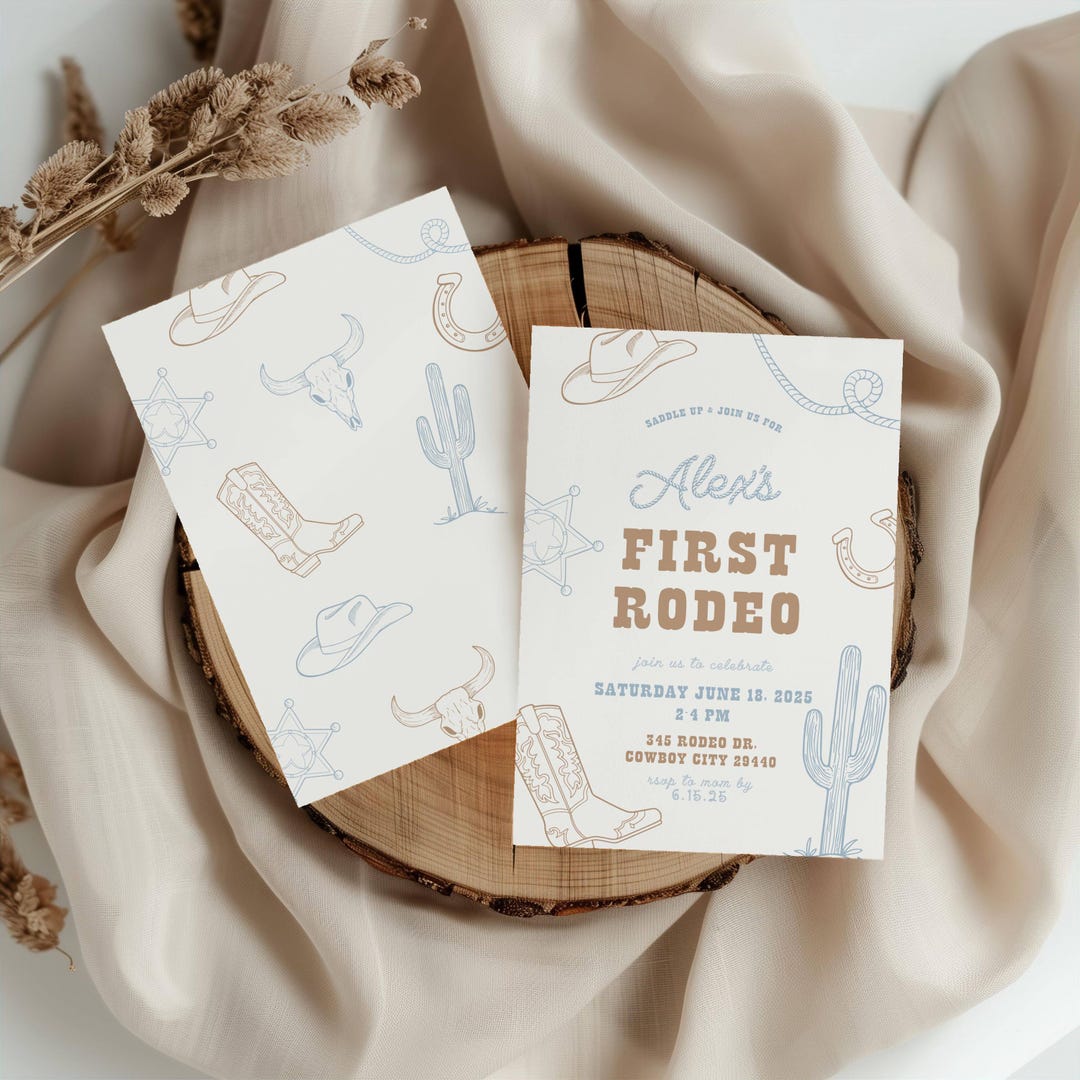 Cowboy First Rodeo First Birthday Invitation | Editable Boy 1st Rodeo ...