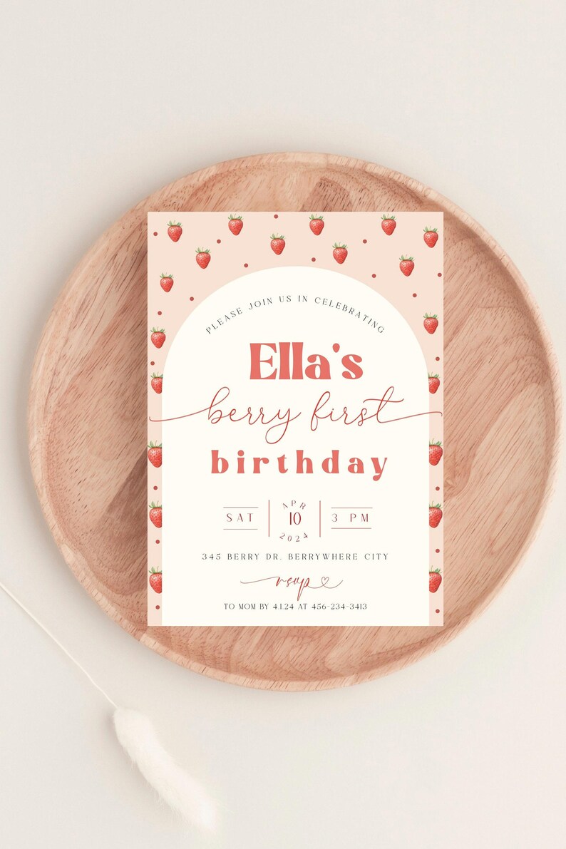Editable Berry First Birthday Invitation Berry First Birthday Invite ...