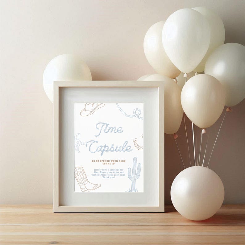 Cowboy First Rodeo Time Capsule Sign: Editable 1st Birthday (digital ...