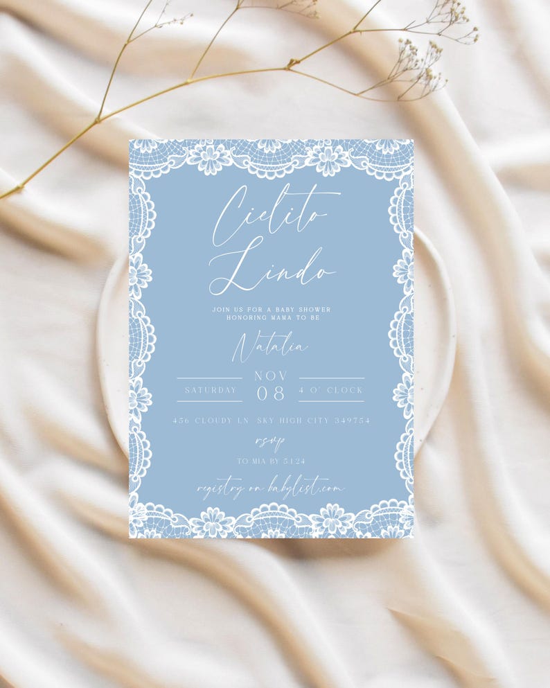 Cielito Lindo Baby Shower Invitation: Blue Floral Lace (editable ...