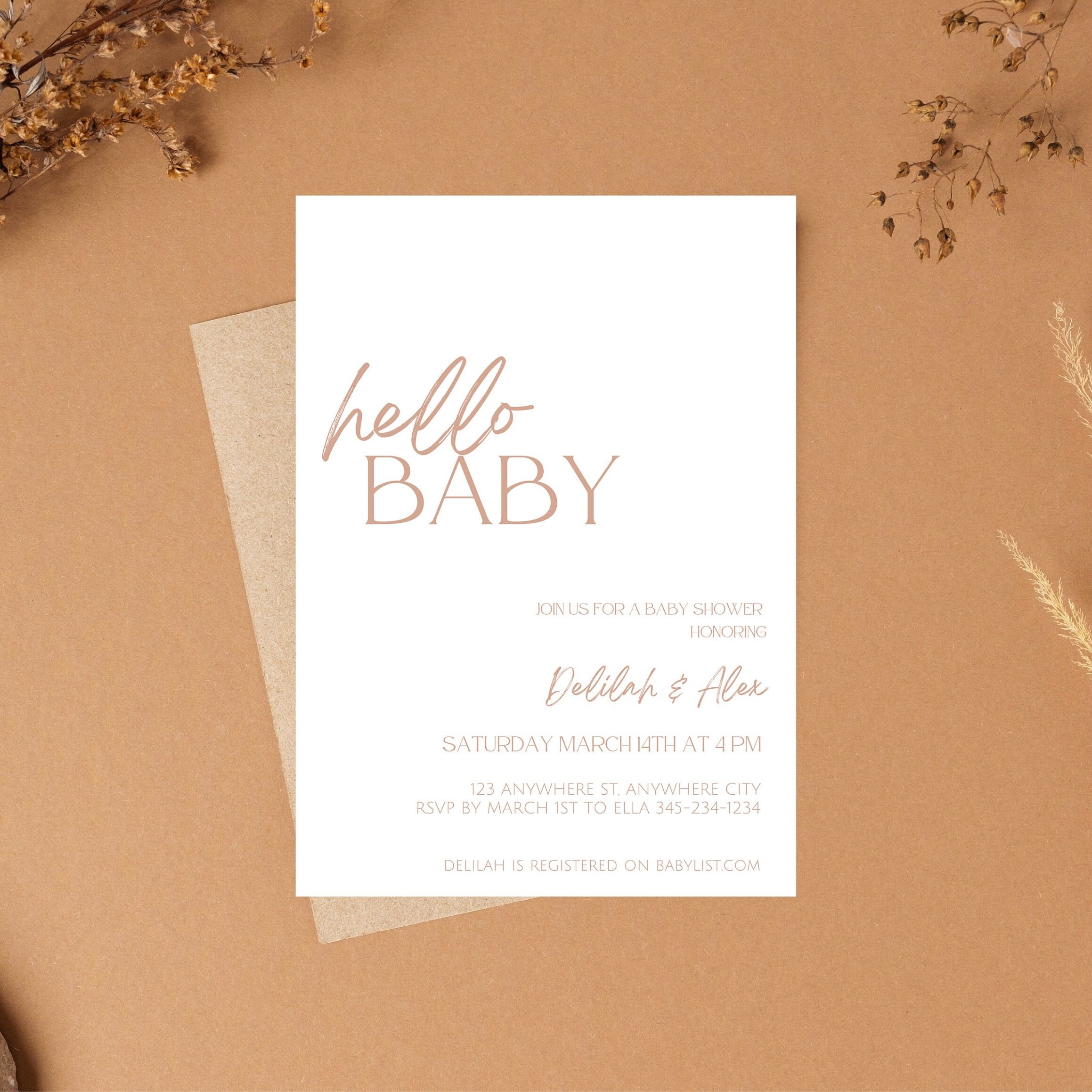 Editable Hello Baby Baby Shower Invitation Hello Baby Invite 5 X7 in ...