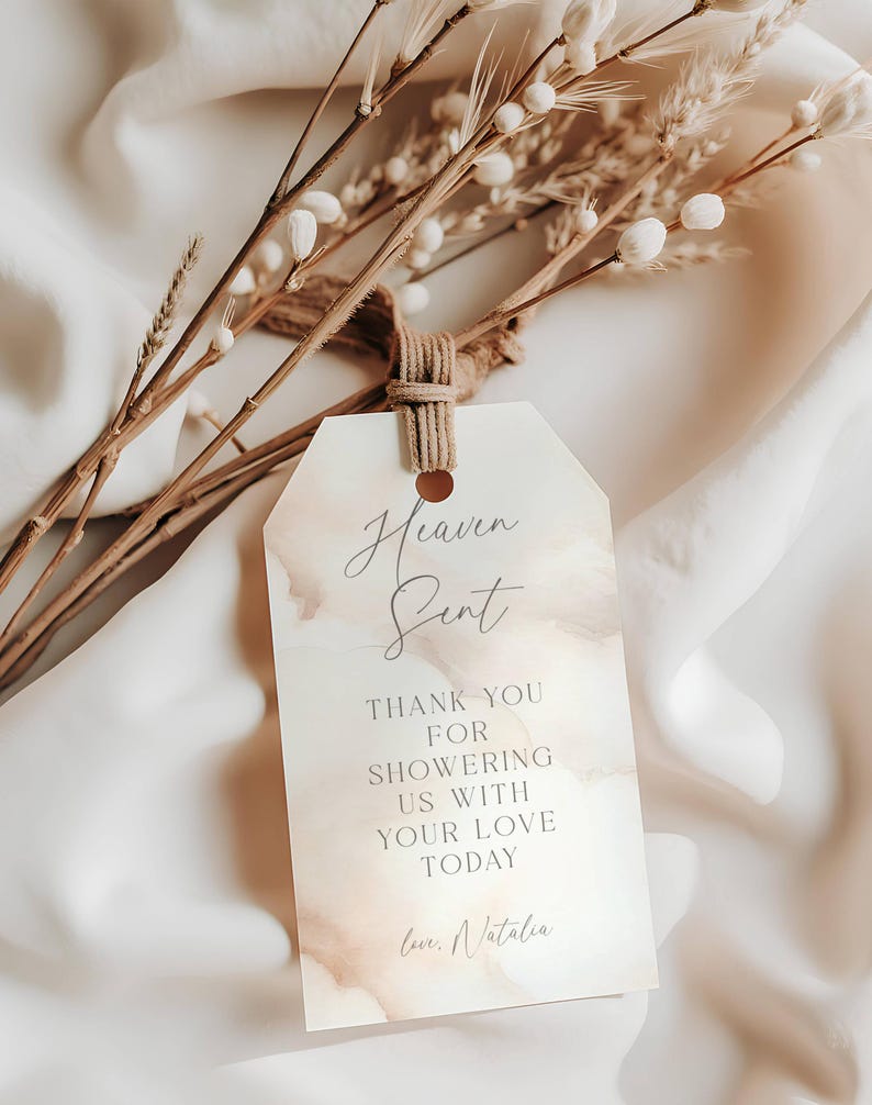 Heaven Sent Baby Shower Thank You Tag: Editable Heaven Sent Favor Tags ...