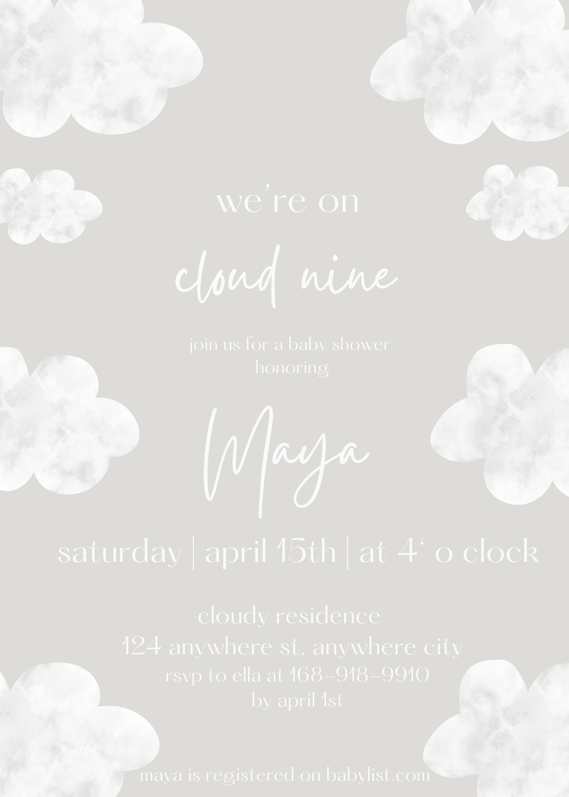Editable on Cloud Nine Baby Shower Invitation We're on Cloud Nine Baby ...