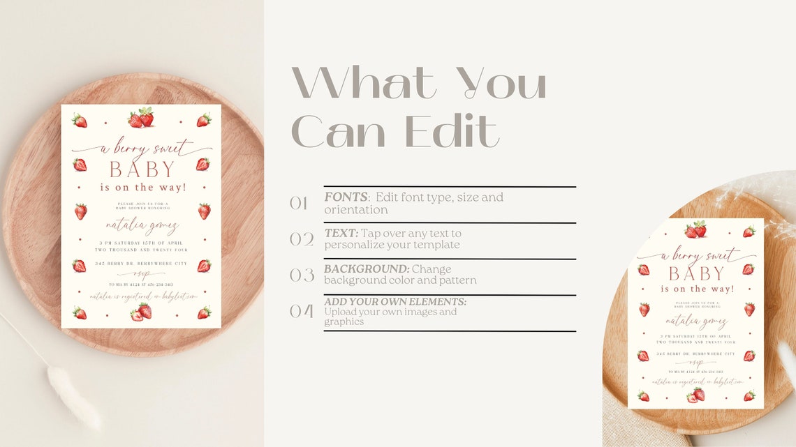 Editable Berry Sweet Baby Shower Invitation Set Berry Sweet Baby on the ...