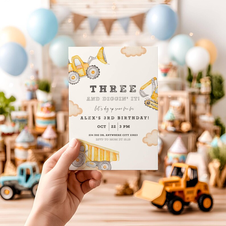 Construction Third Birthday Invitation | Editable Construction 3rd ...