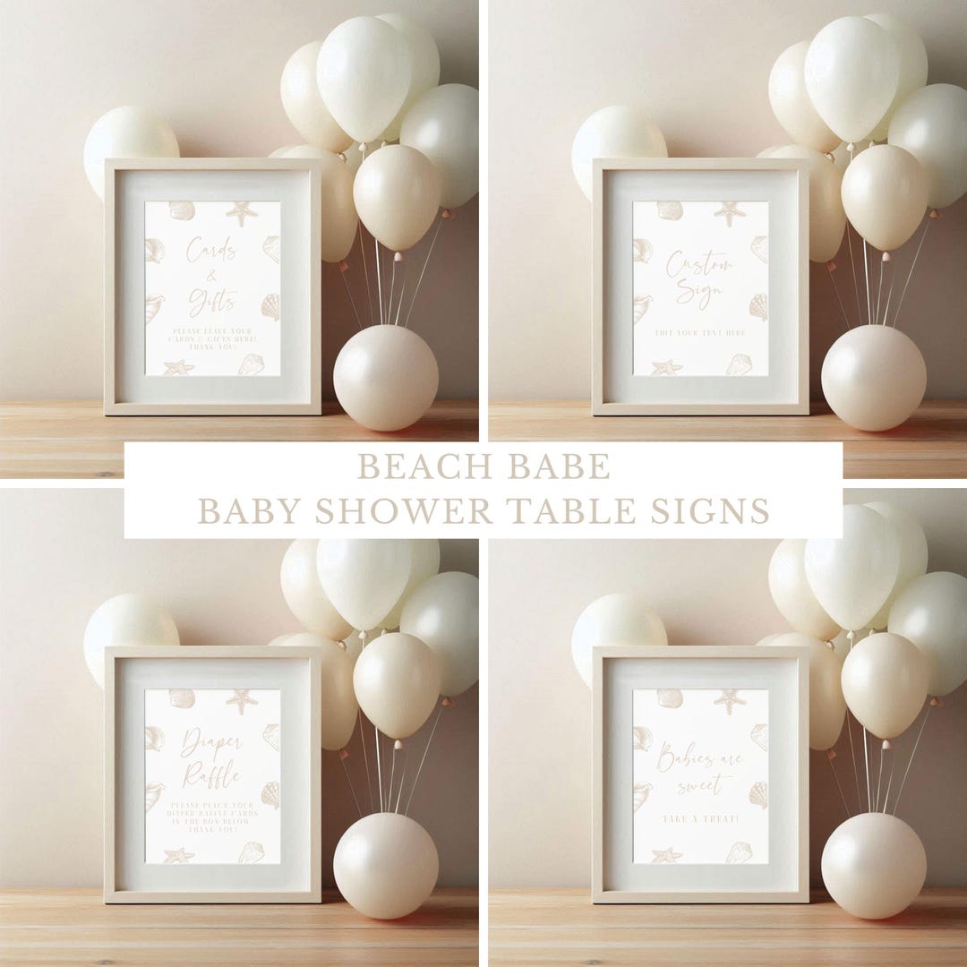 Beach Babe Baby Shower Table Signs: Seashell Theme (digital & Printable ...