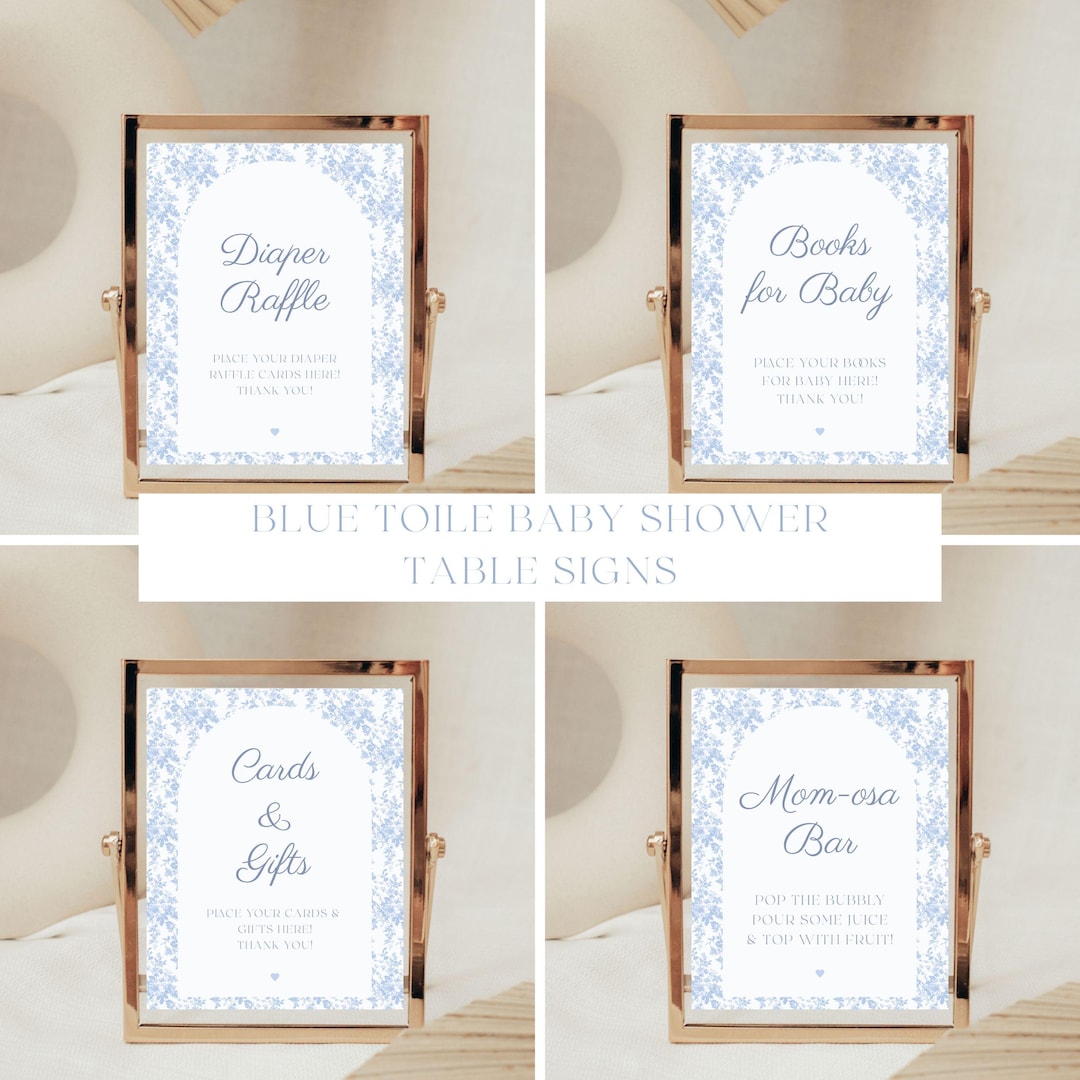 Dusty Blue Toile Baby Shower Table Signs | Editable Blue Toile Baby in ...