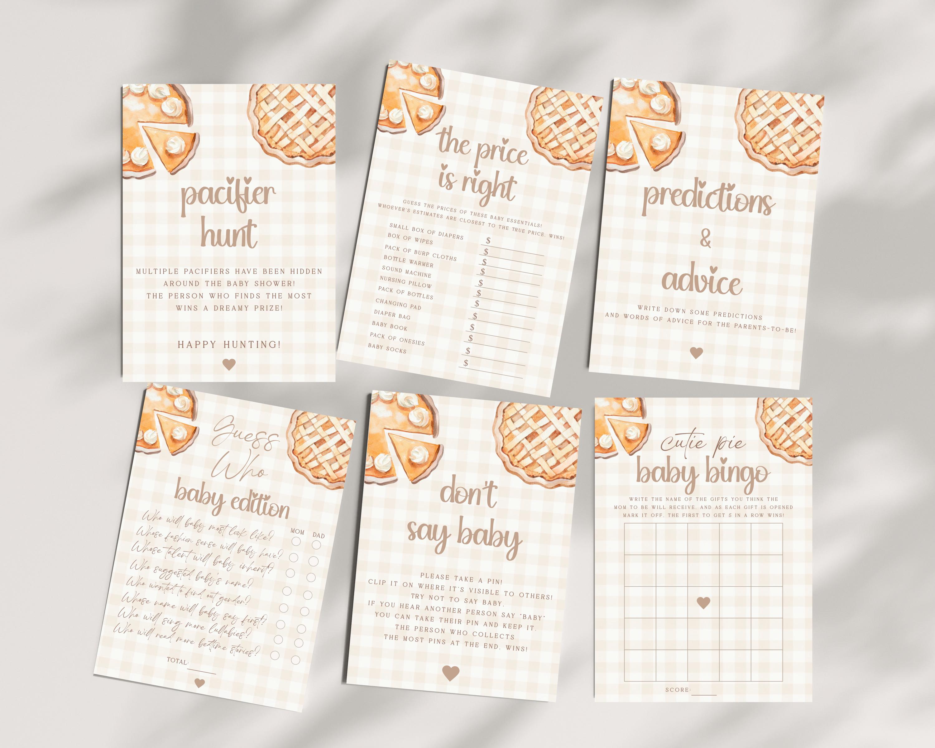 Cutie Pie Baby Shower Games Bundle: Editable & Printable (digital ...