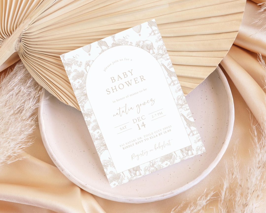 Safari Toile Baby Shower Invitation Editable Beige Safari Toile Baby ...