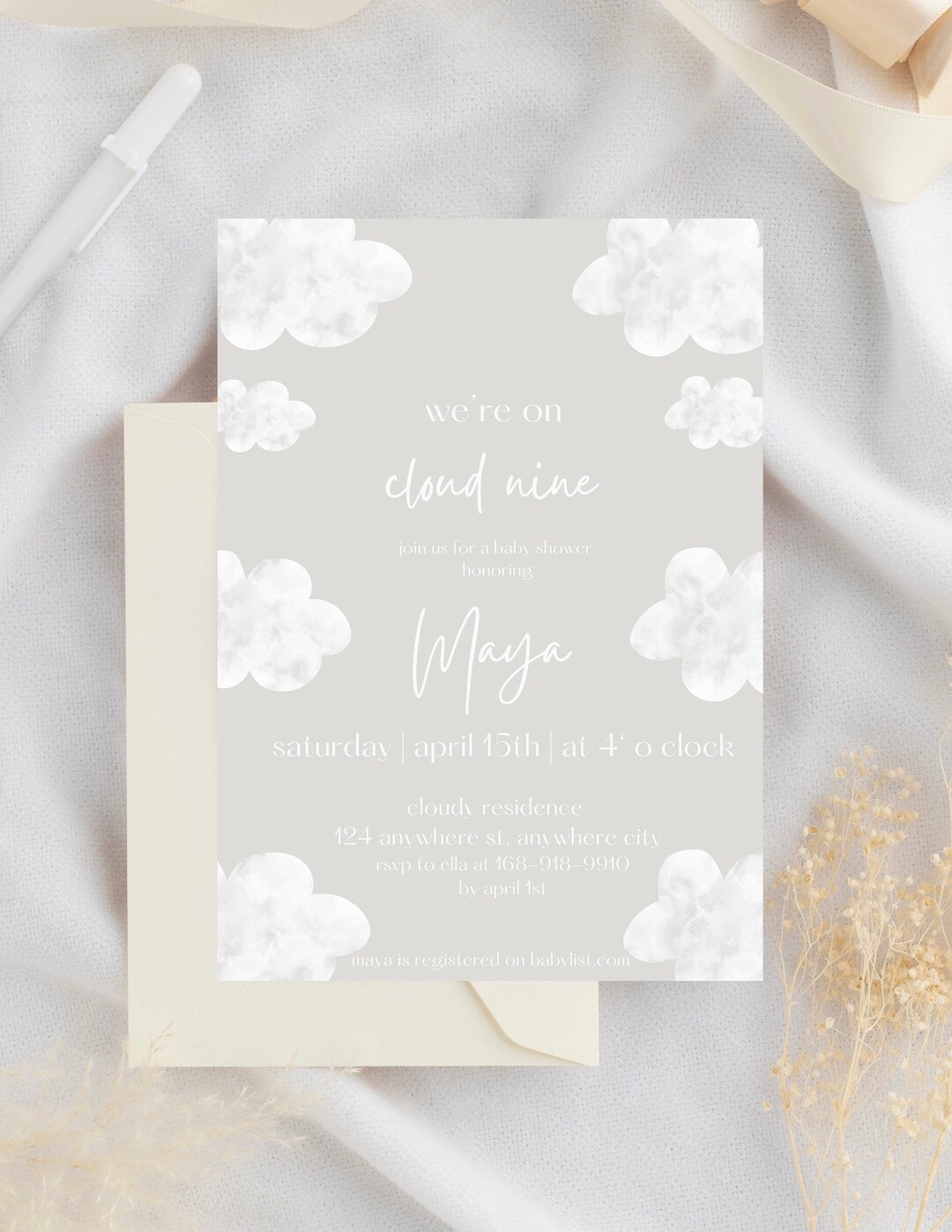 Editable on Cloud Nine Baby Shower Invitation We're on Cloud Nine Baby ...