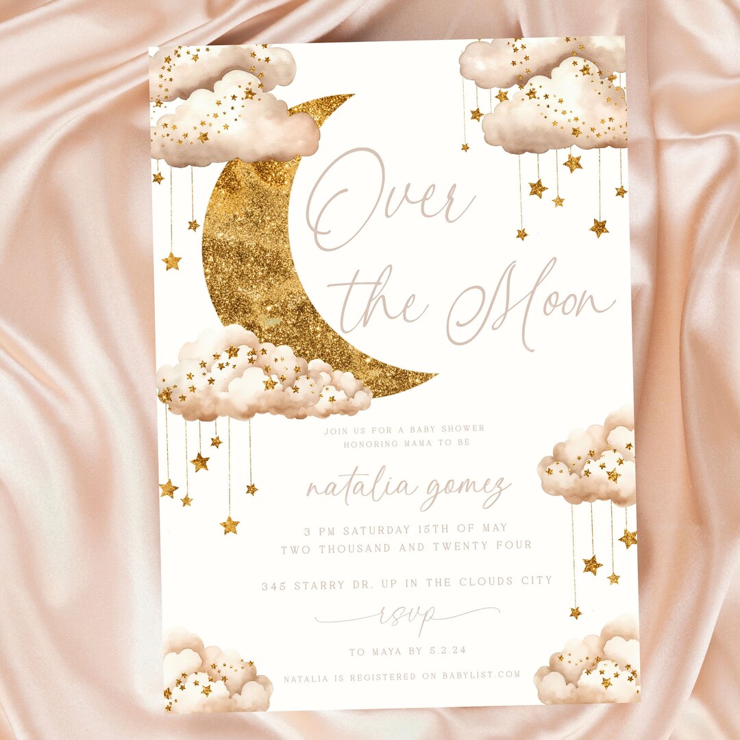 We Are Over the Moon Baby Shower Invitation | Over the Moon Baby Girl ...