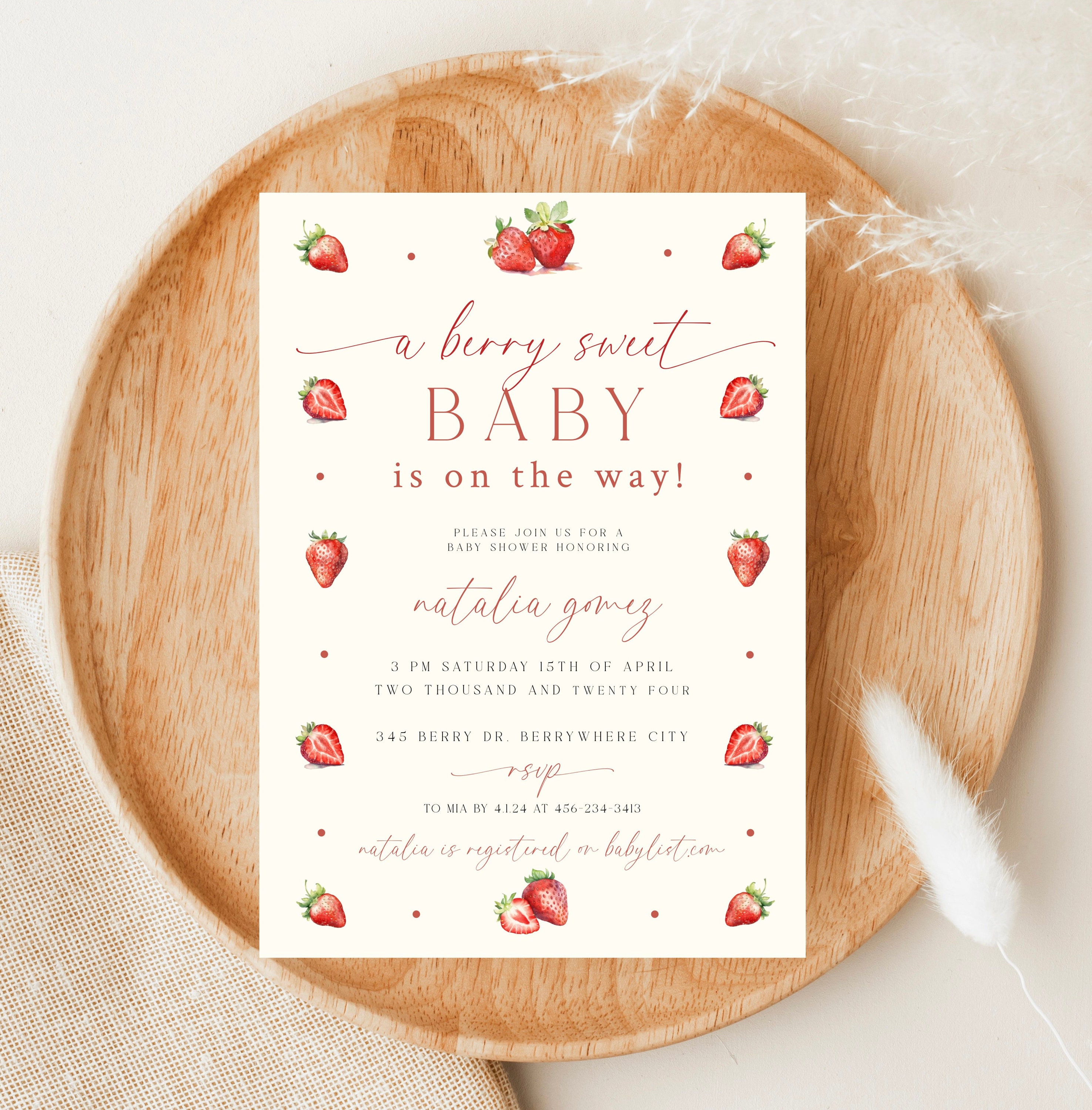 Editable Berry Sweet Baby Shower Invitation Berry Sweet Baby on the Way ...