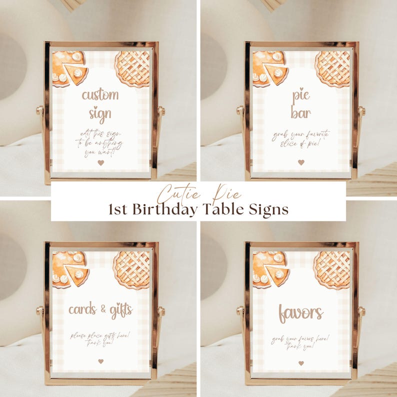 Cutie Pie First Birthday Table Signs Bundle Editable Cutie Pie First ...