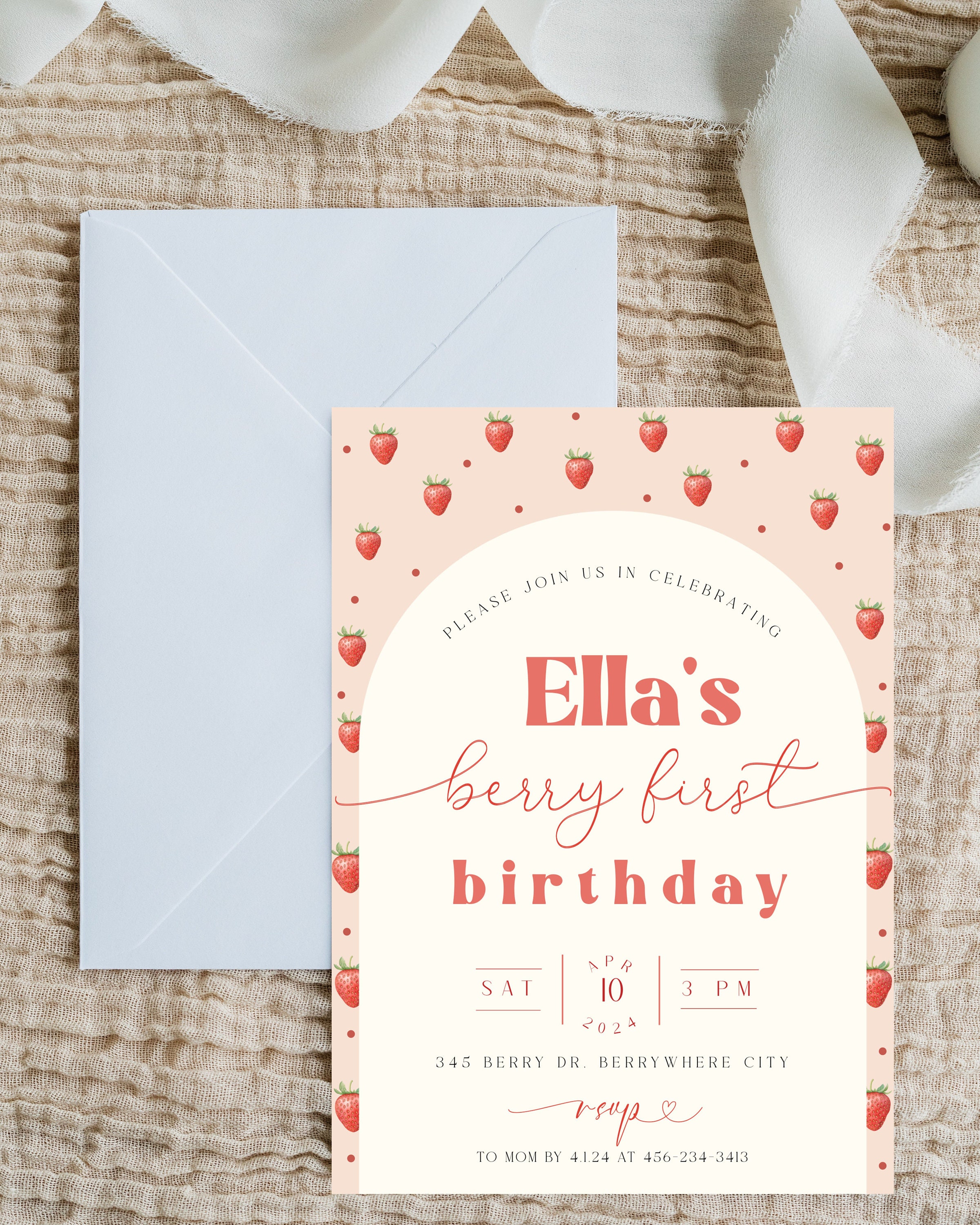 Editable Berry First Birthday Invitation Berry First Birthday Invite ...