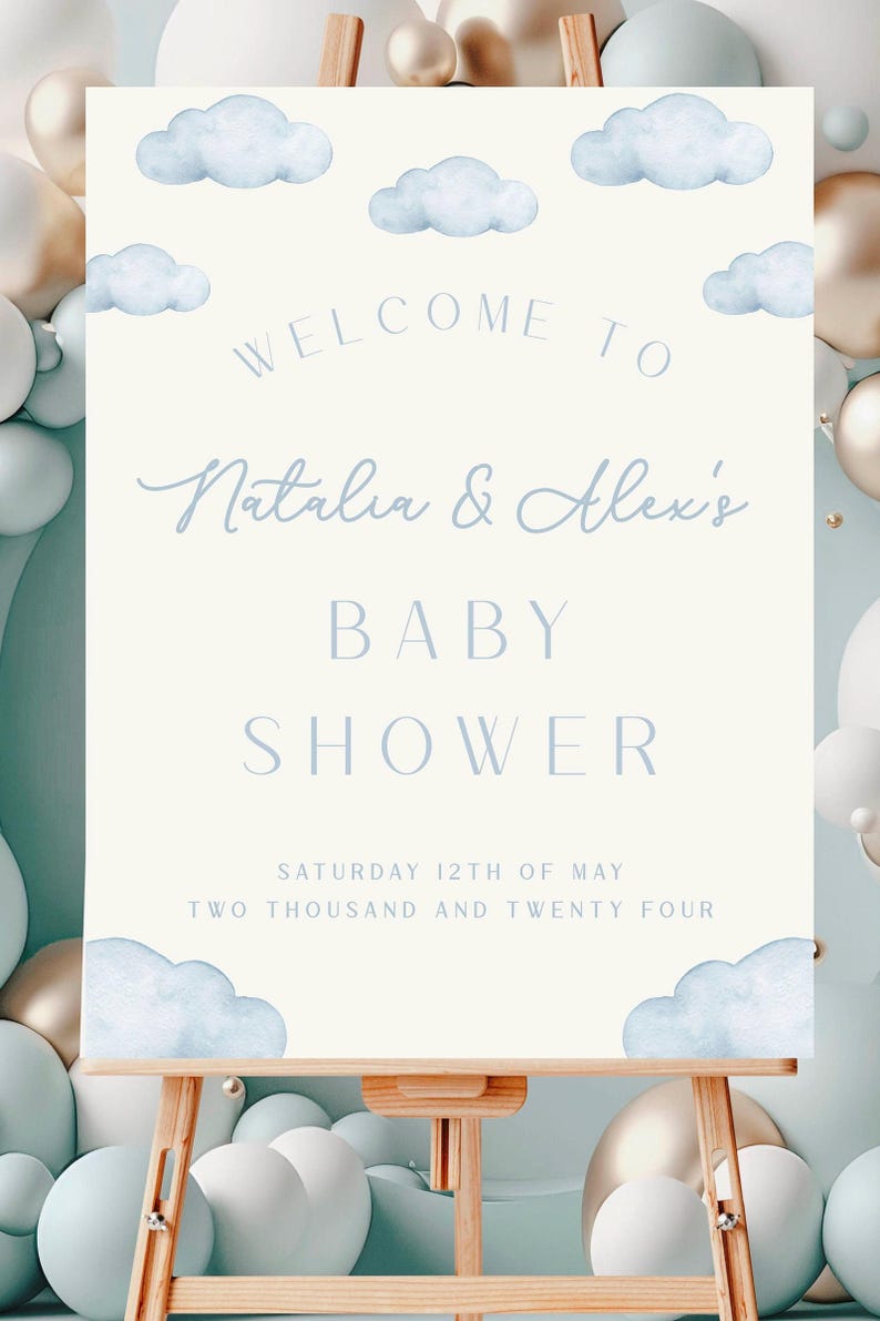 Editable A Little Piece of Heaven Baby Shower Welcome Sign | Blue Piece ...