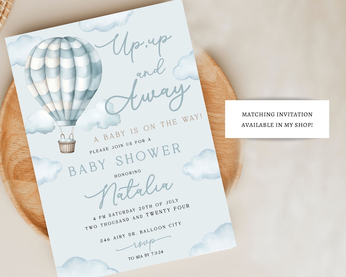 Editable Blue Up, up and Away Baby Shower Welcome Sign Blue Up, up and ...